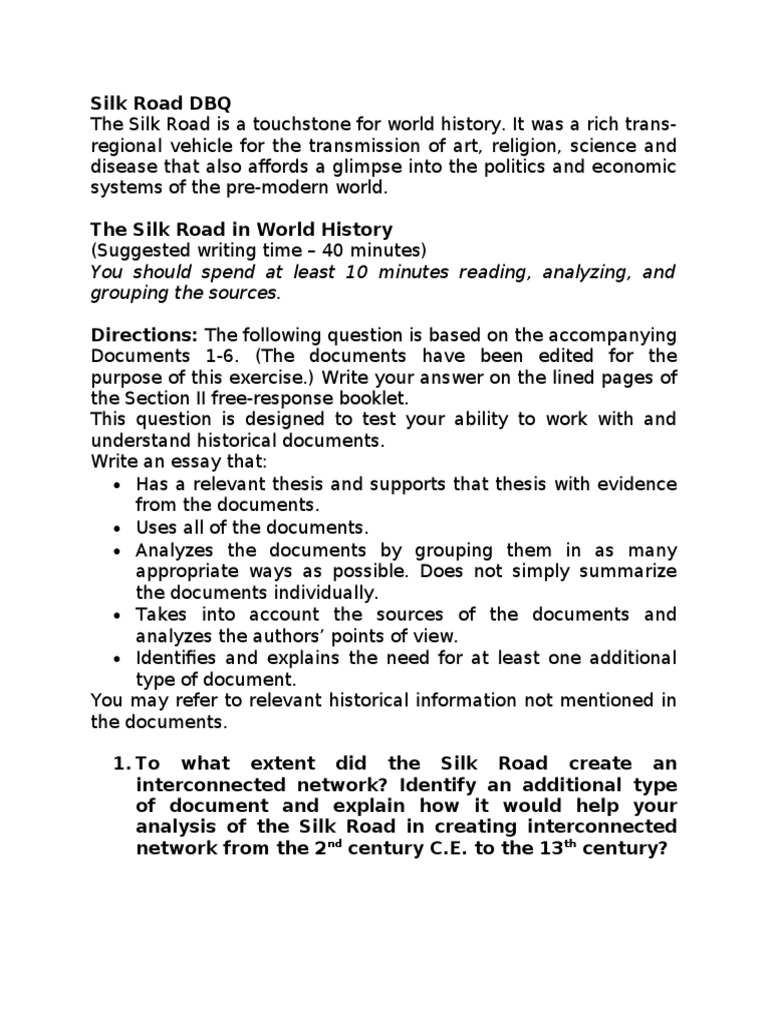 DBQ The Silk Road | Download Free PDF | China | World Politics