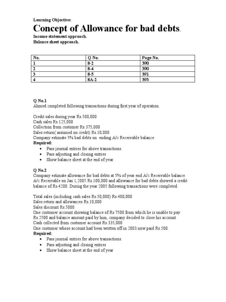 Class Exercise For Bad Debts | PDF | Bad Debt | Debits And Credits