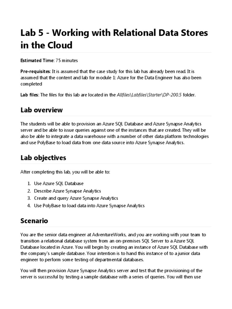 Lab 5 - Working With Relational Data Stores in The Cloud | PDF ...