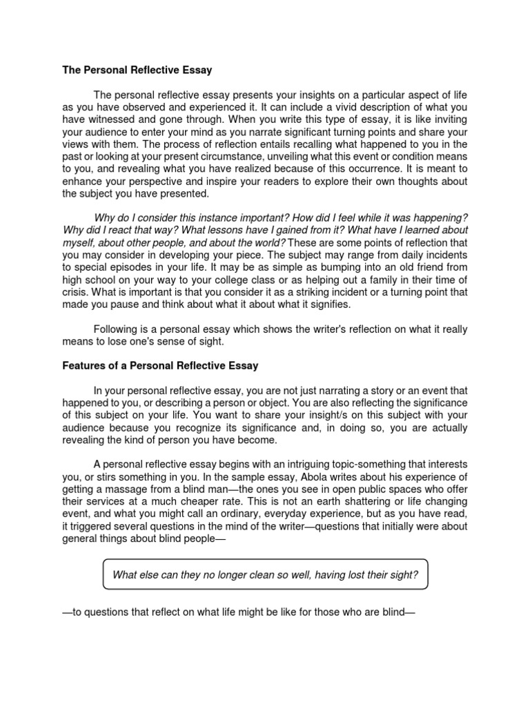 Writing a Personal Reflective Essay | PDF | Essays | Narrative