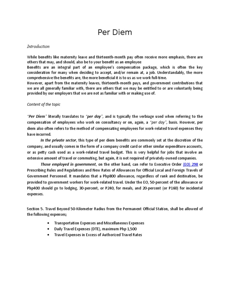 Per Diem Allowance Guidelines | PDF | Career & Growth | Business
