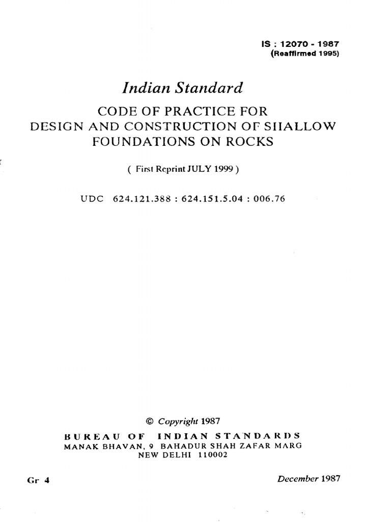 Indian Standard: Code of Practice FOR Design and Construction of ...