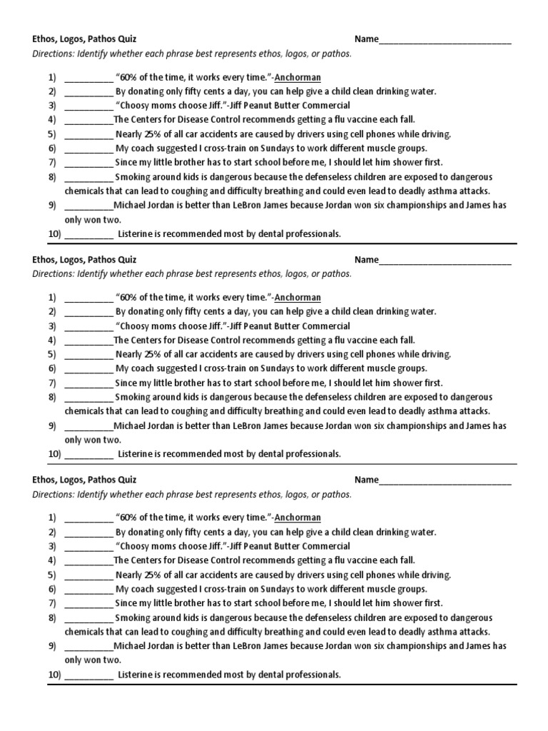 2.1 Ethos Logos Pathos Quiz PDF | PDF | Asthma | Public Health