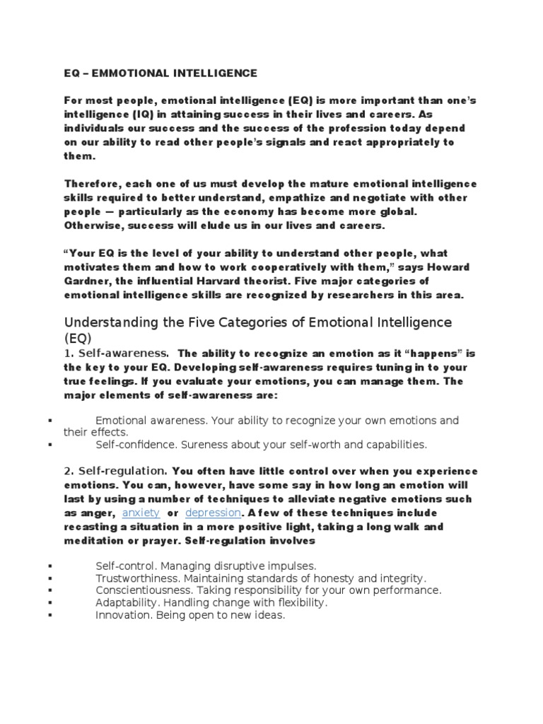 Understanding The Five Categories of Emotional Intelligence (EQ) | PDF ...