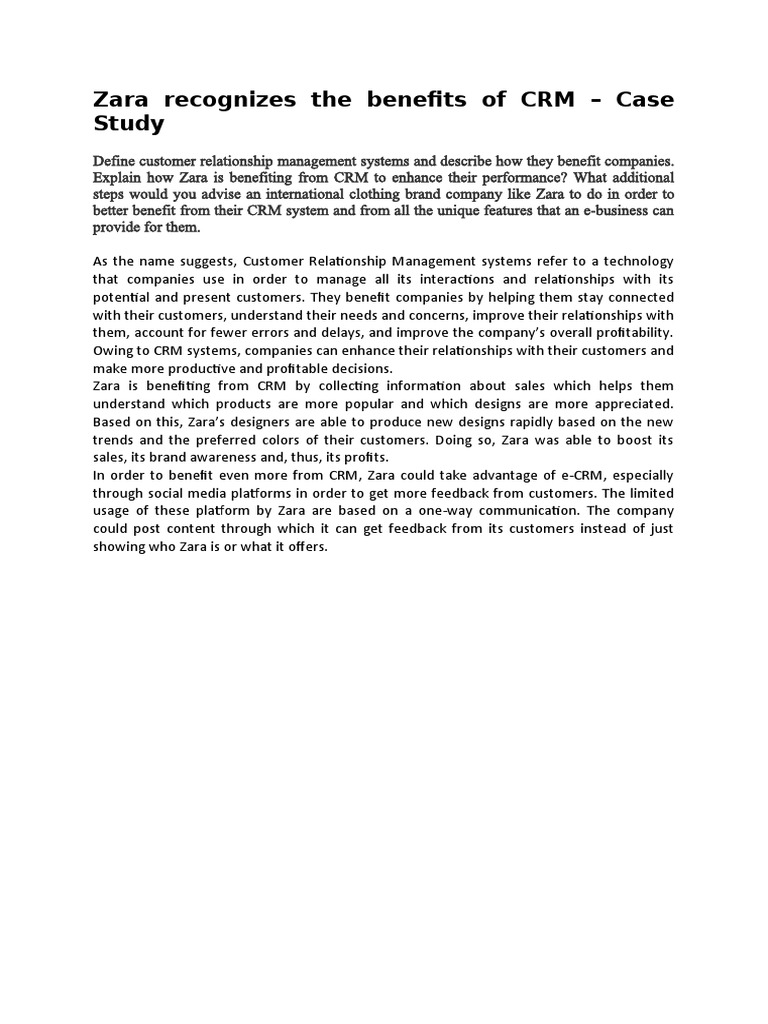 Zara Recognizes The Benefits of CRM - Case Study | PDF | Business