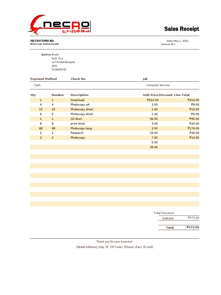 Sales Receipt for Computer Services | PDF | Receipt | Service Industries