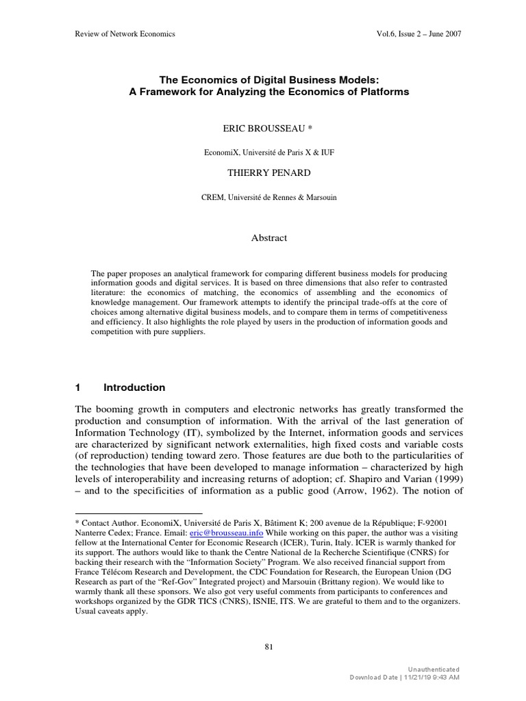 1 The Economics of Digital Business Models - A Framework For Analyzing ...