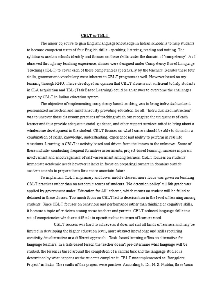 CBLT To TBLT | PDF | English As A Second Or Foreign Language | Second Language Acquisition