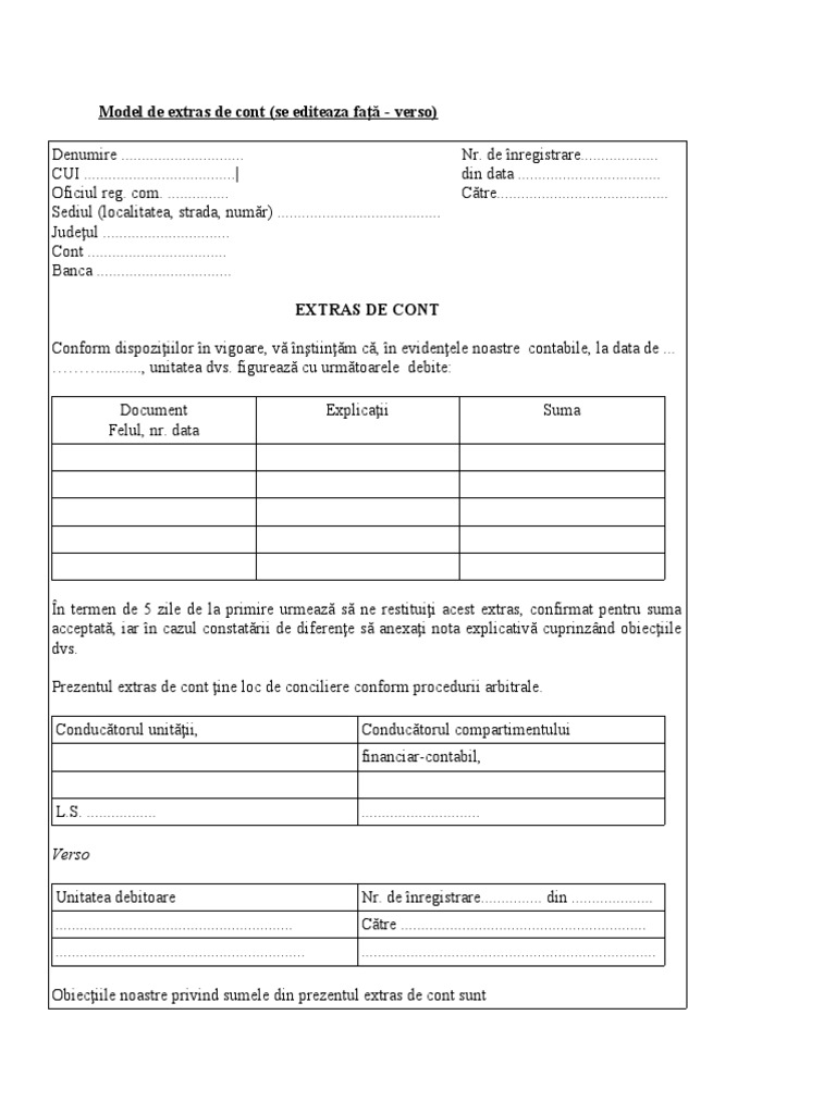 Model de Extras de Cont | PDF