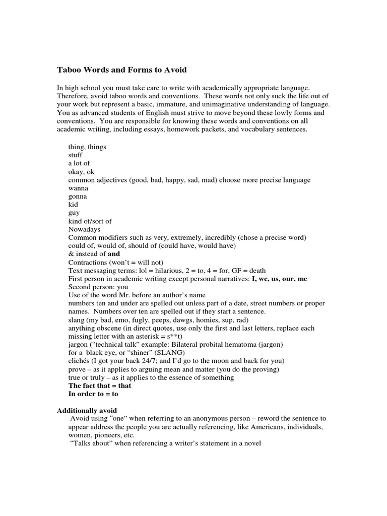 Taboo Words and Forms To Avoid | PDF | Communication | Human Communication