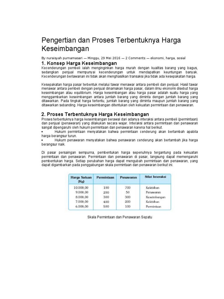 Pengertian Dan Proses Terbentuknya Harga Keseimbangan | PDF Pengertian Dan Proses Terbentuknya Harga Keseimbangan | PDF