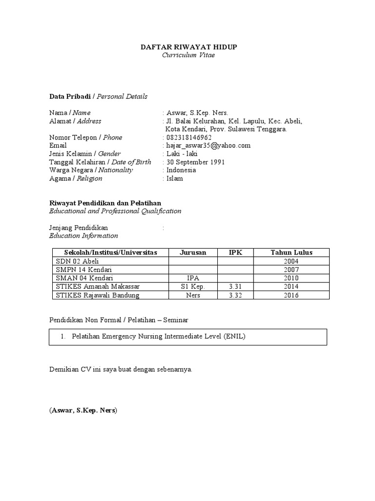 CV Aswar | PDF | Kesehatan Holistik