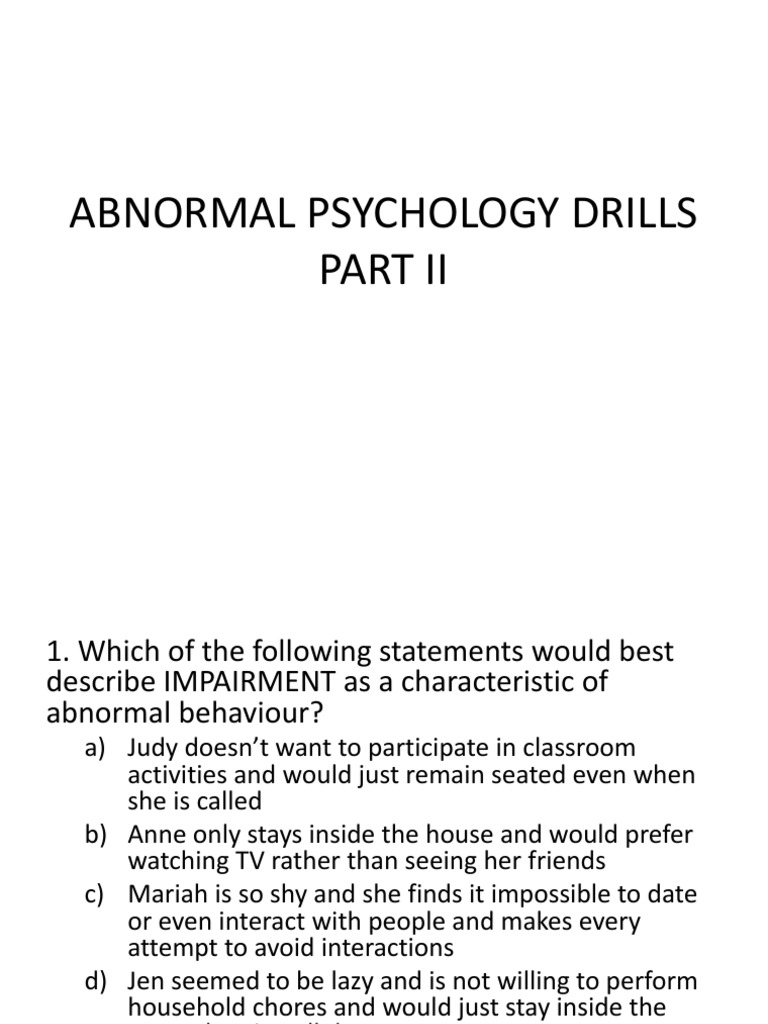 Abnormal Psychology Drills and Concepts | PDF | Personality Disorder ...
