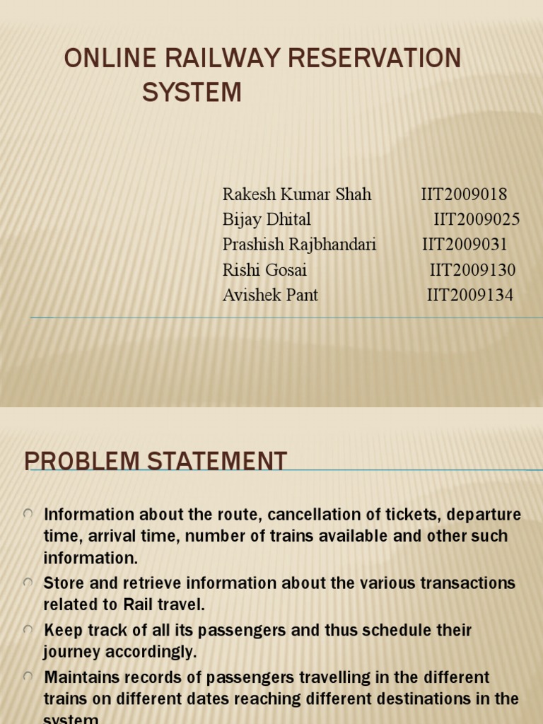 Online Railway Reservation System | PDF | Train | Login