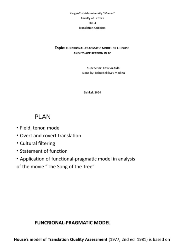 TRANSLATION CRITICISM TQA Model by J. House | PDF | Translations ...