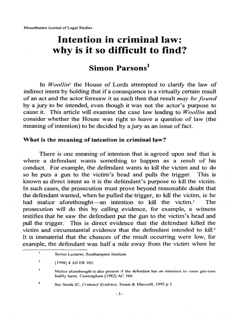 Intention in Why Is It So Difficult To Find?: Criminal Law | PDF ...