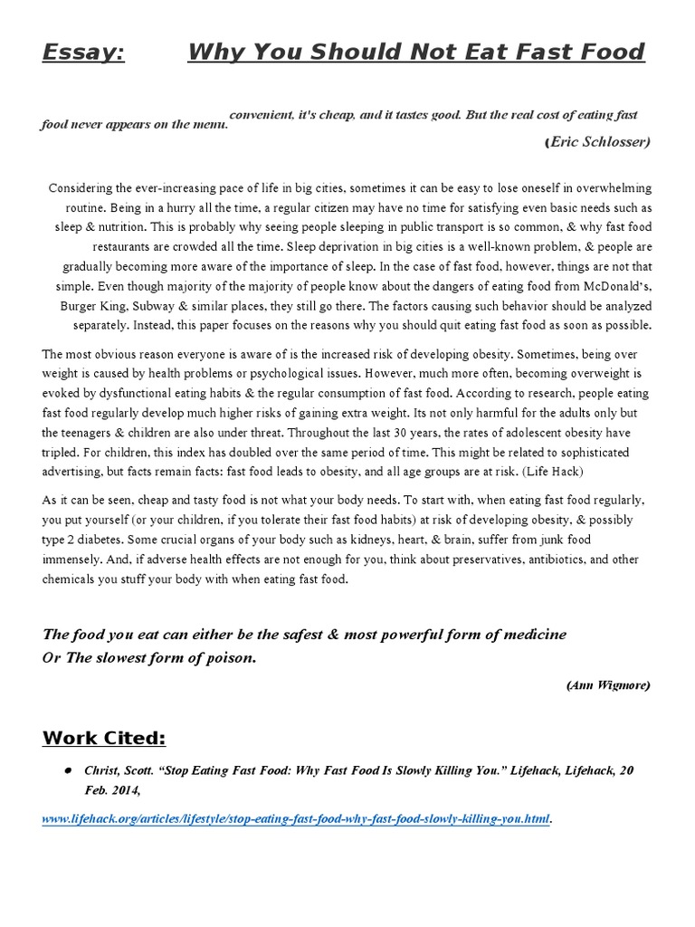 Persuasive Essay (English III) | PDF | Fast Food | Obesity