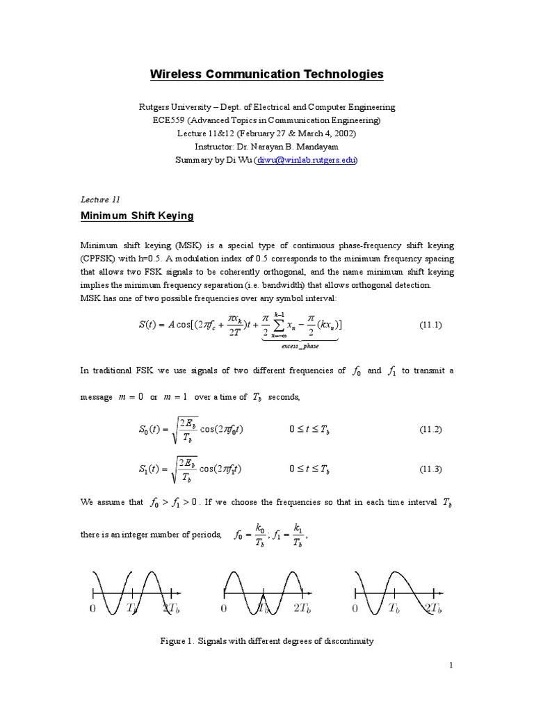Wireless Communication Technologies: Minimum Shift Keying | PDF ...