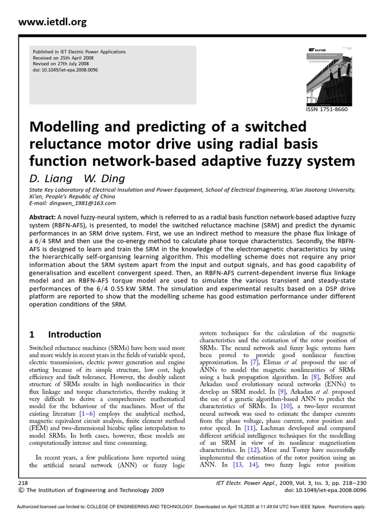 Modelling and Predicting of A Switched Reluctance Motor Drive Using Radial Basis Function ...