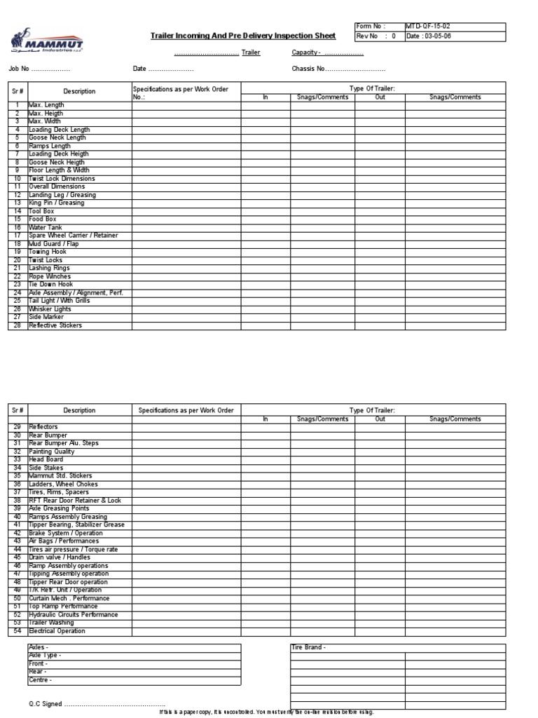 Trailer inspection checklist | PDF | Trailer (Vehicle) | Axle