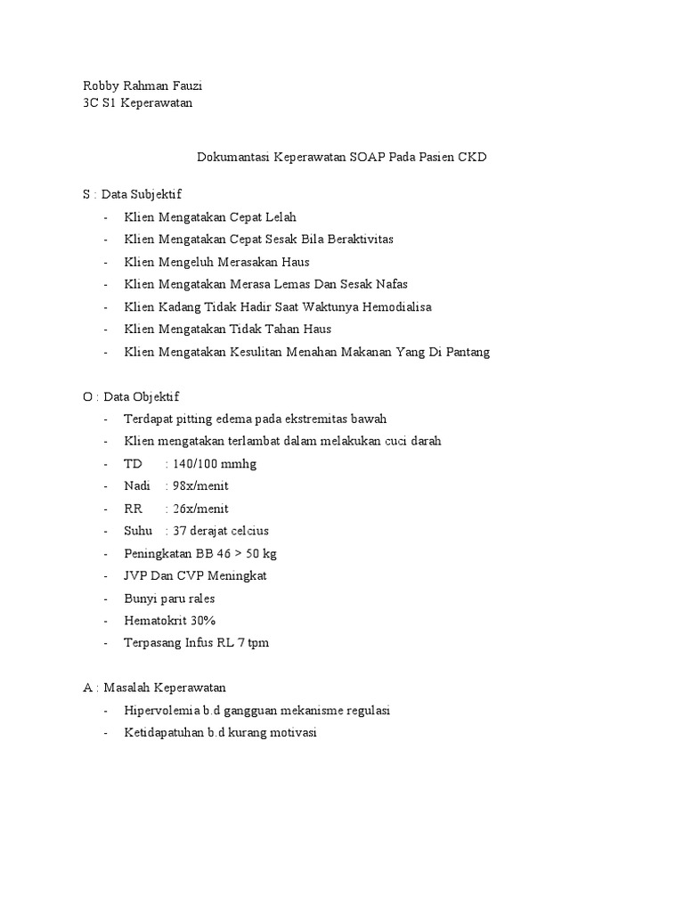 Dokumentasi SOAP Pasien CKD dan Hipervolemia | PDF