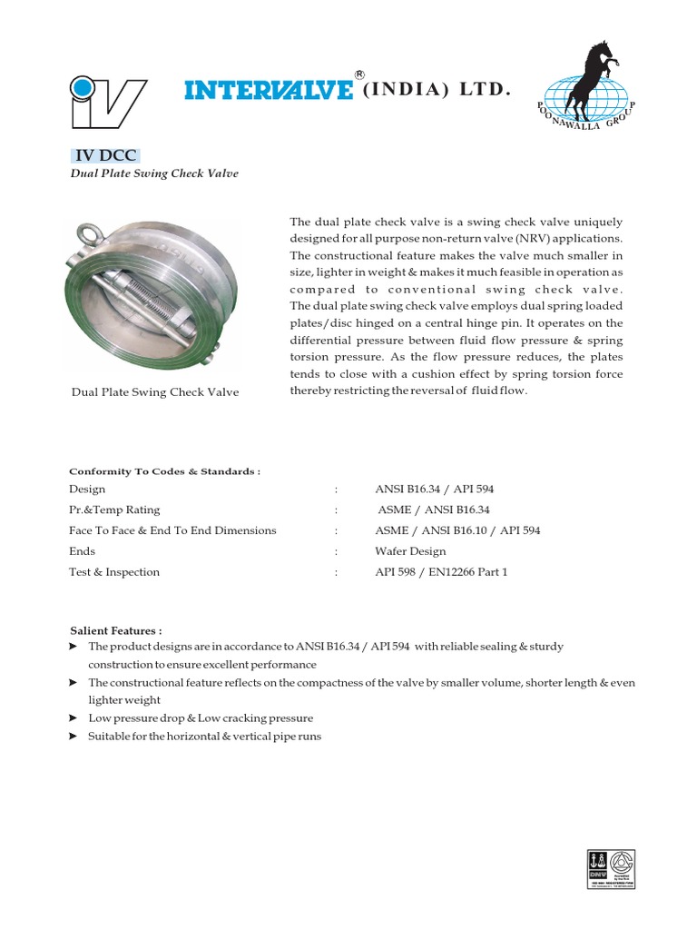 Dual Plate Swing Check Valve | Download Free PDF | Valve | Tools