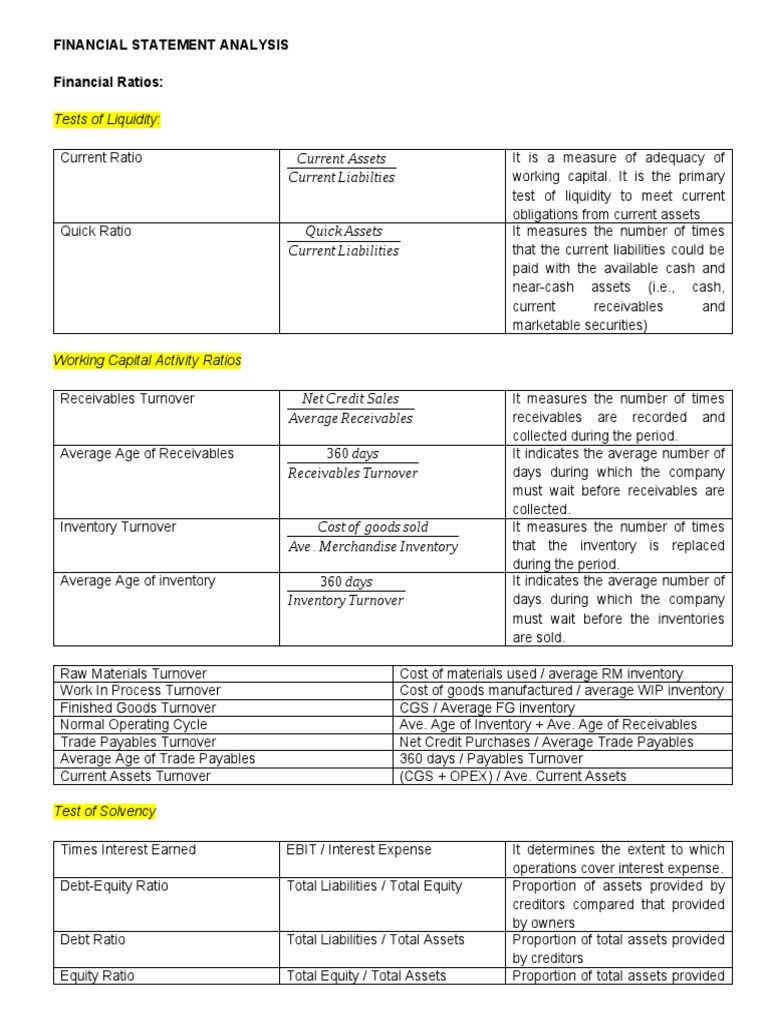 Current Assets Current Liabilties: Tests of Liquidity | PDF | Dividend ...