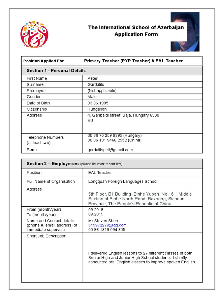The International School of Azerbaijan Application Form | PDF | English ...