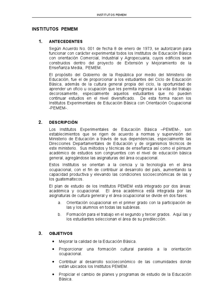 Institutos PEMEM: Educación y Oportunidades | PDF | Educación primaria ...
