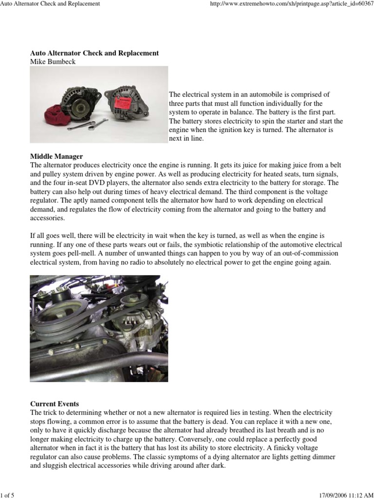 Alternator Check and Replacement PDF | PDF | Technology & Engineering