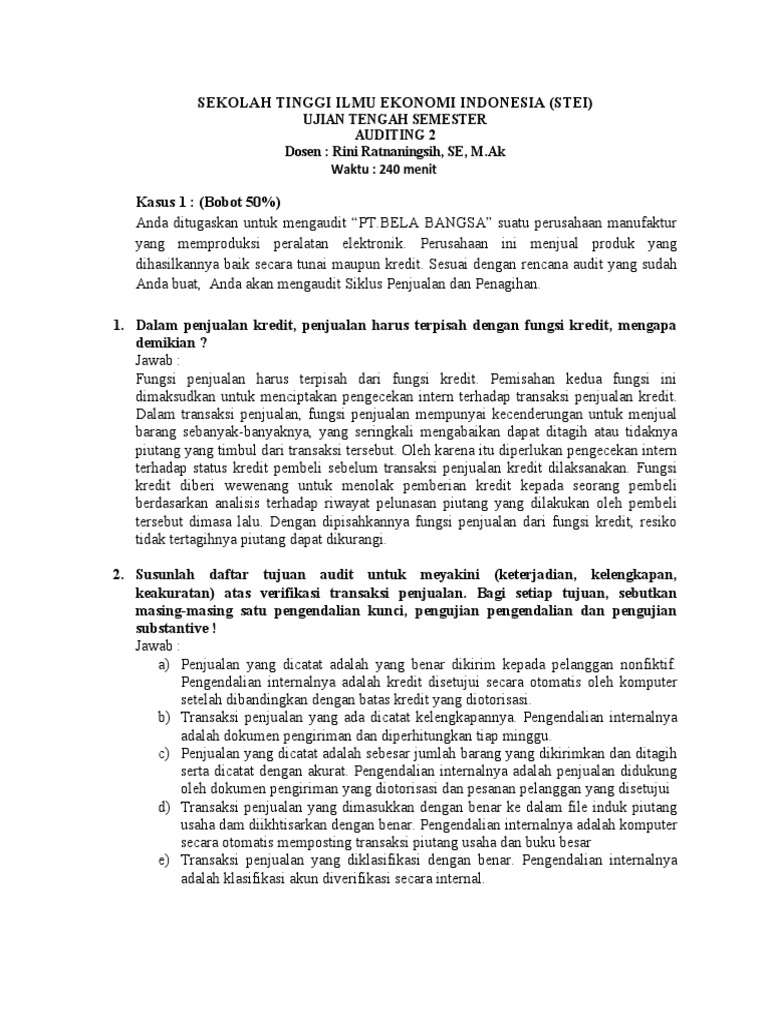 Jawaban UTS Audit II - Septiani Indah Sari | PDF
