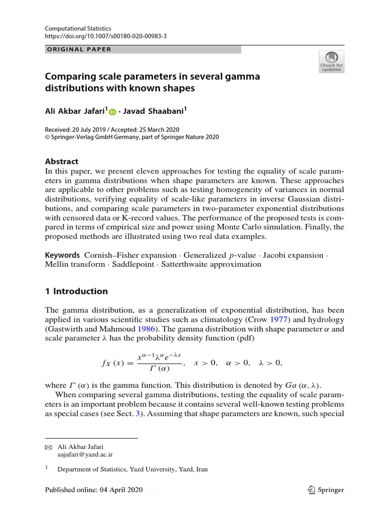 Comparing Scale Parameters in Several Gamma Distributions With Known ...