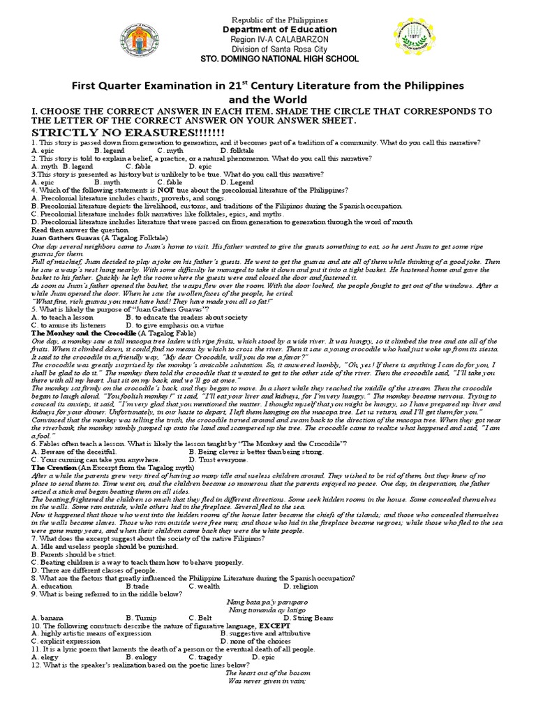 First Quarter Examination in 21st Century Literature From The ...