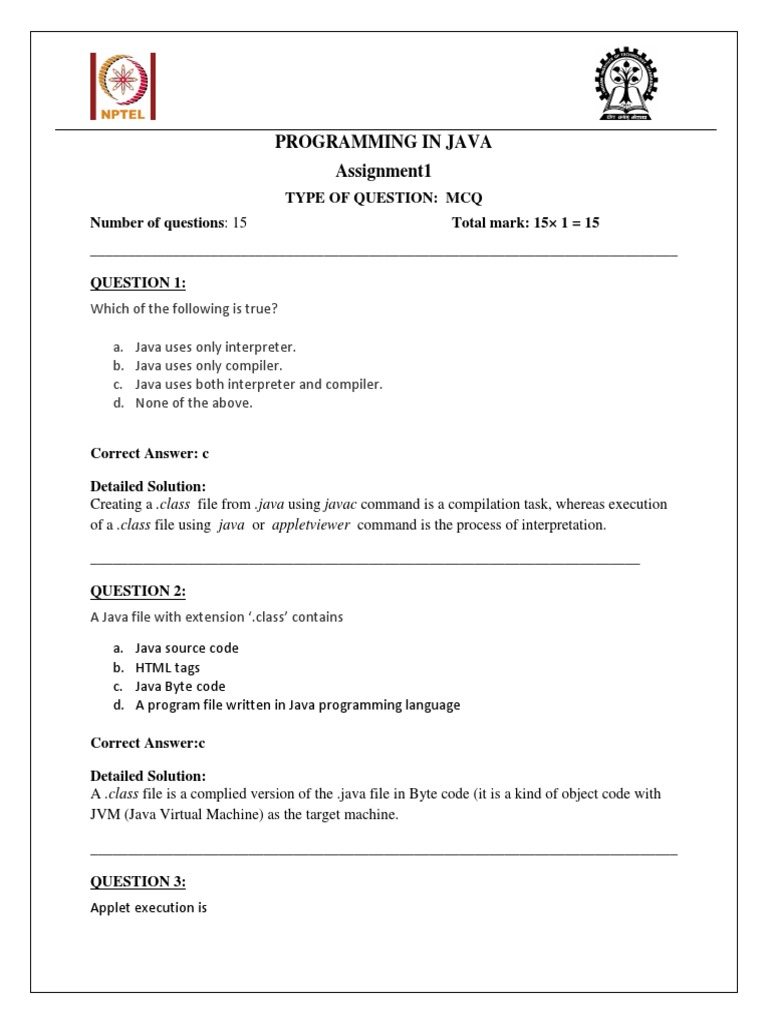Programming In Java Assignment1 Nptel Online Certification Courses Indian Institute Of 