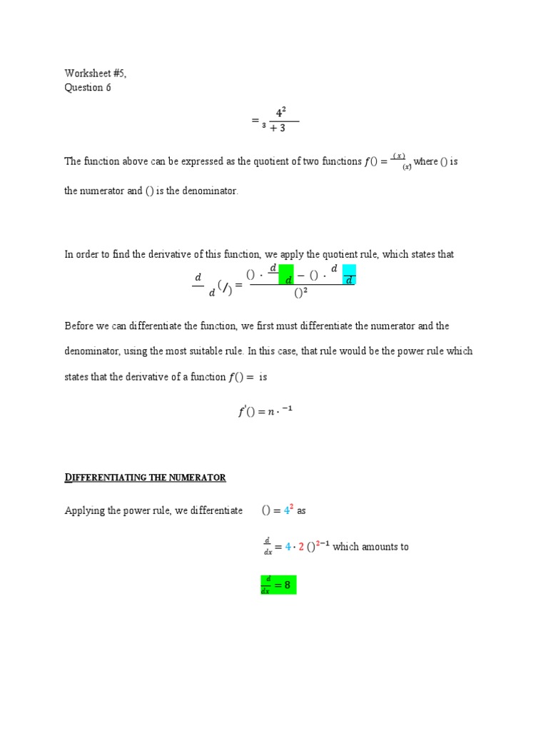 Where : Ifferentiating The Numerator | PDF | Derivative | Fraction ...