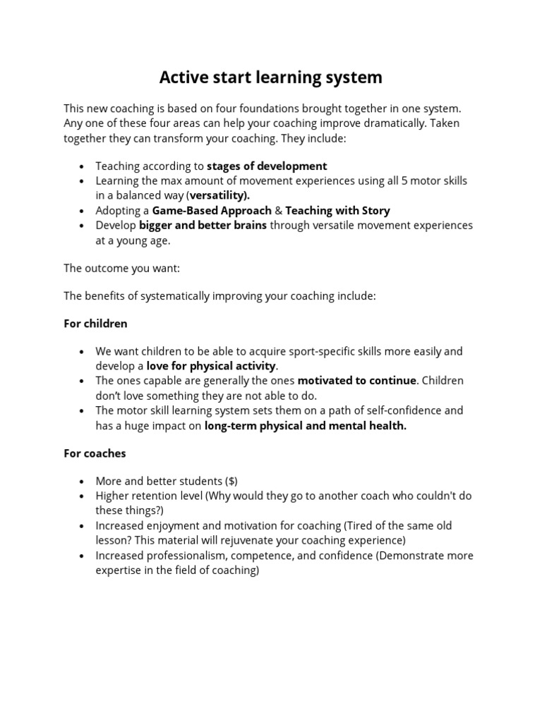 Active Start Learning System | PDF