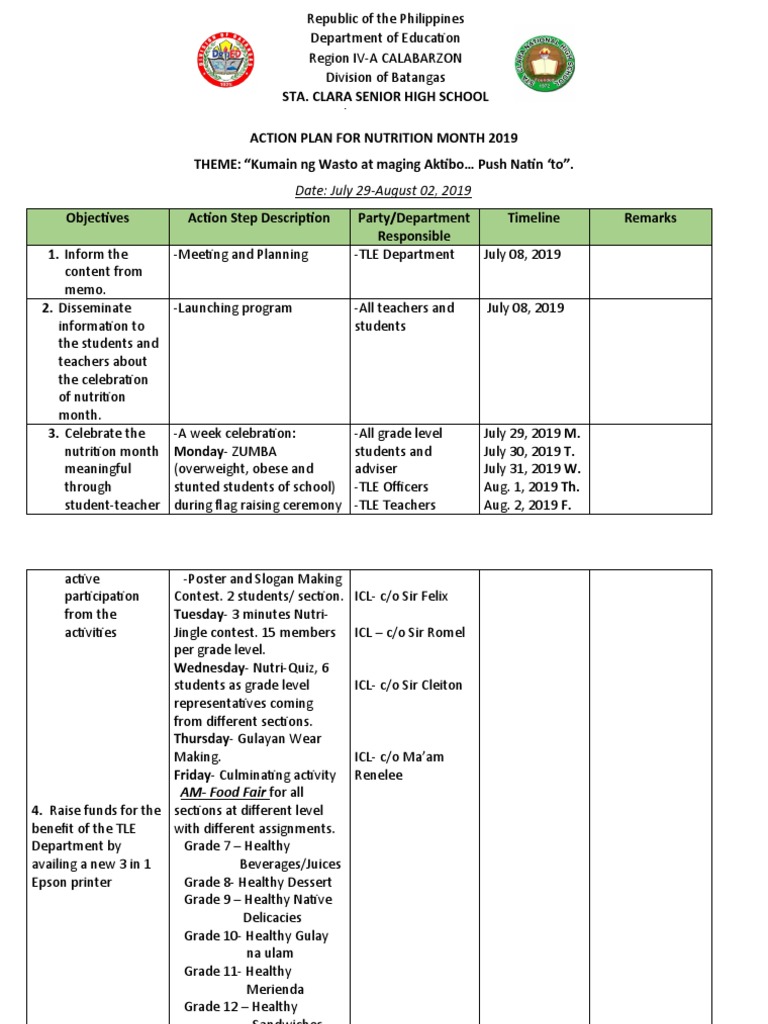 Action Plan For Nutrition Month 2019 | PDF | Nutrition | Diet & Nutrition