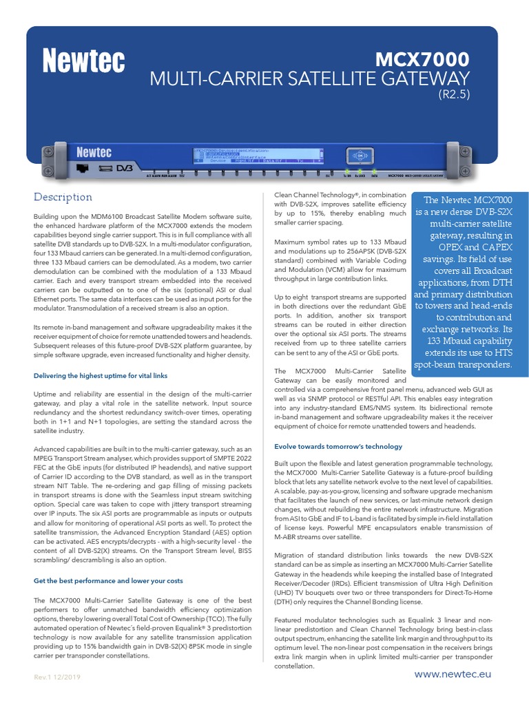 Newtec Mcx7000 Multi Carrier Satellite Gateway r2.5 | PDF | Satellite ...