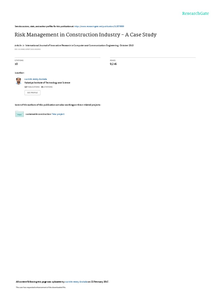 Risk Management in Construction Industry - A Case Study | PDF | Risk ...