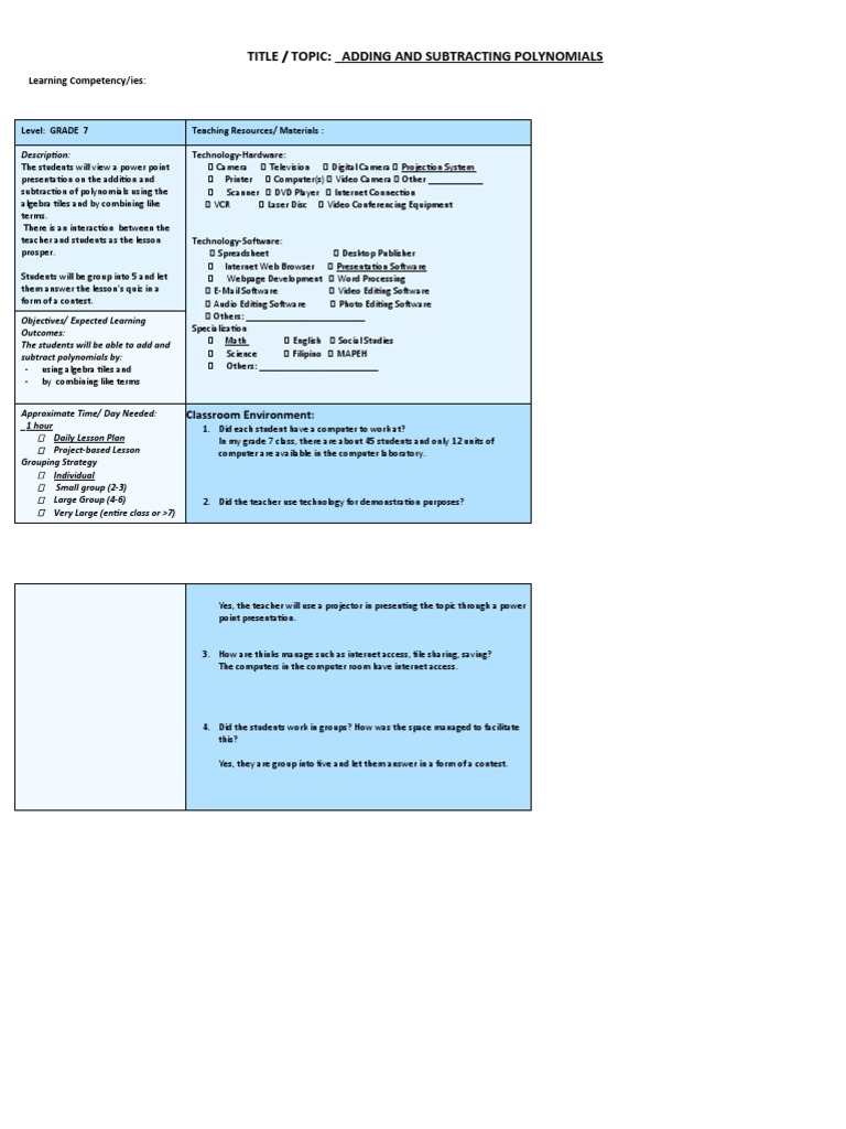 ICT LEsson Planning Template | PDF | Educational Assessment ...