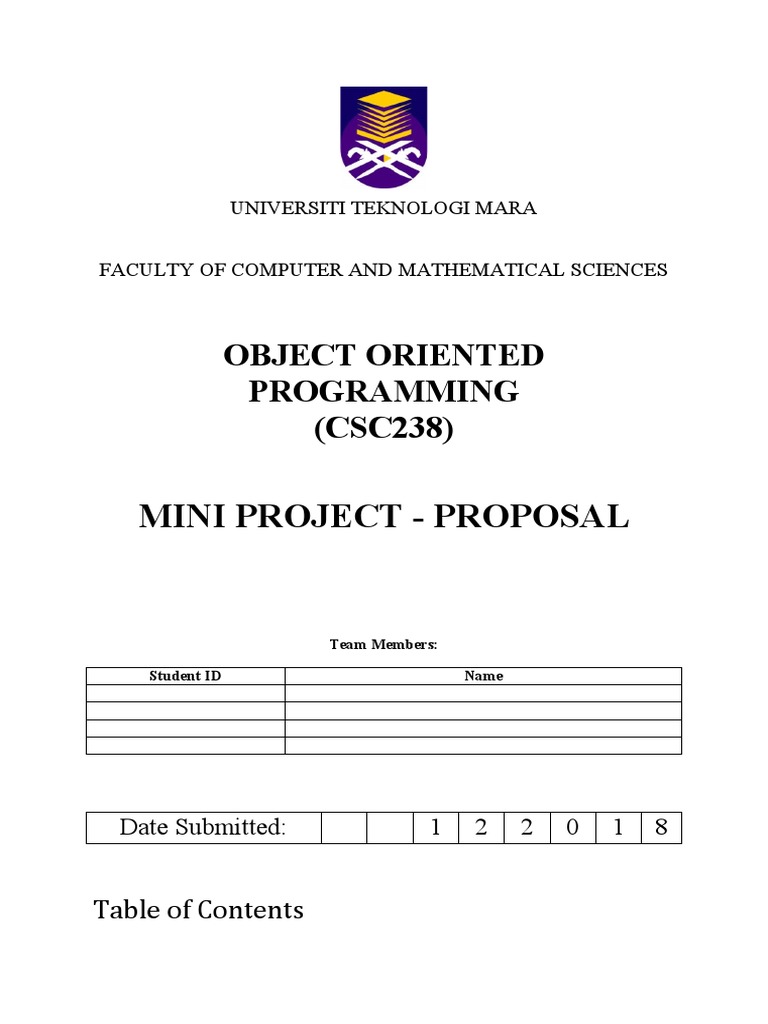 UiTM CSC238 OOP Mini Project Proposal | PDF
