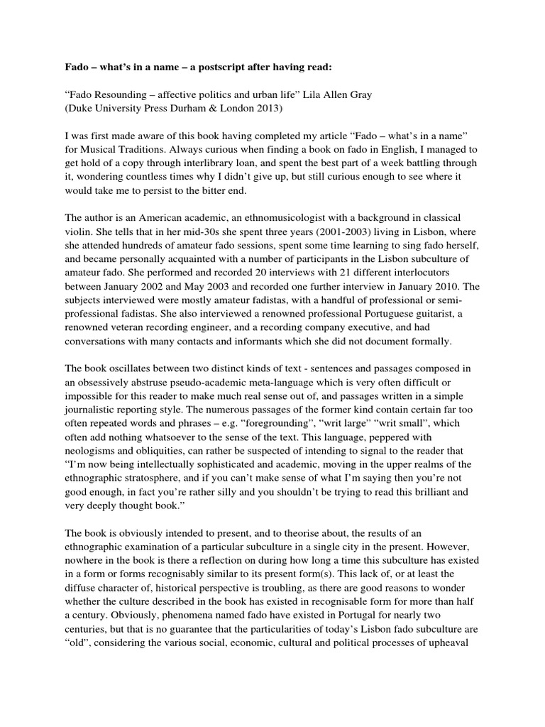 Fado Resounding - A Review - Tony Klein | PDF | String Instruments ...