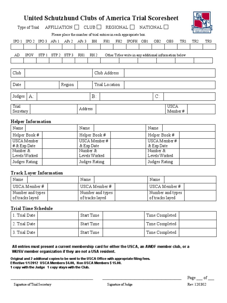 United Schutzhund Clubs of America Trial Scoresheet: Helper Information ...