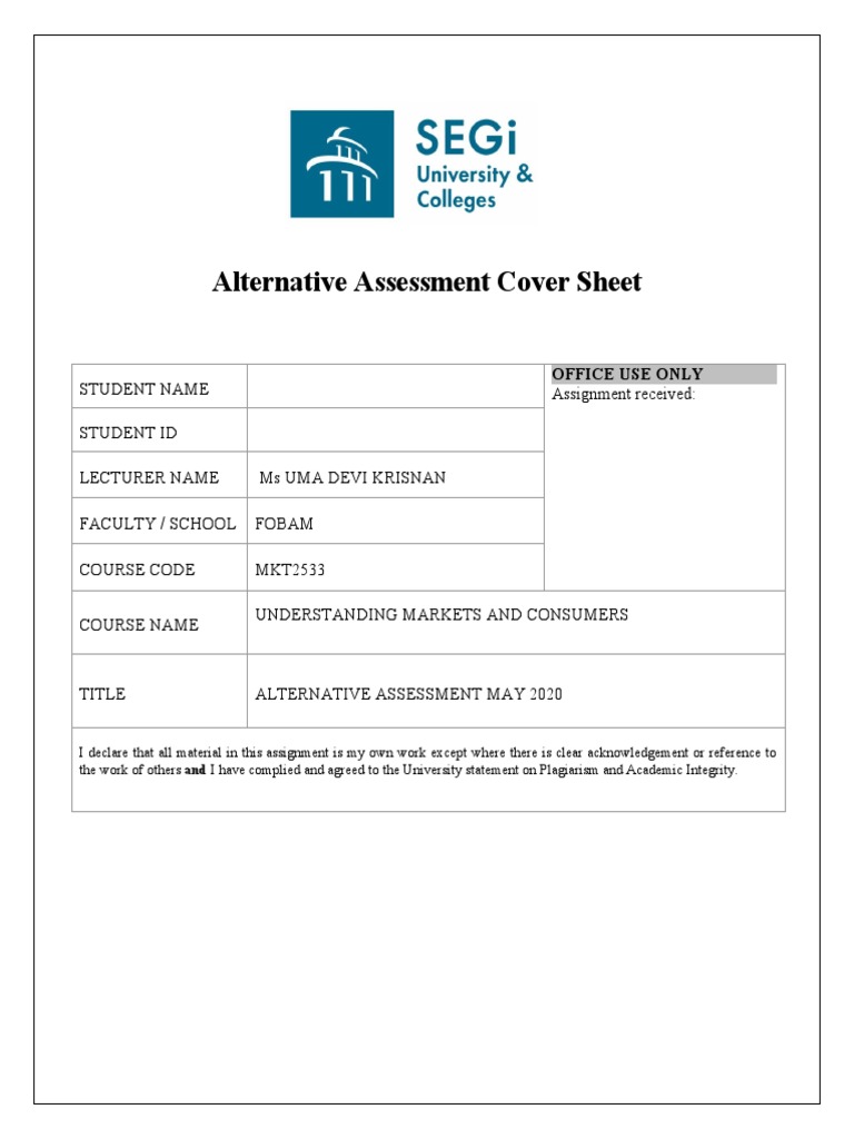 Alternative Assessment Cover Sheet | PDF