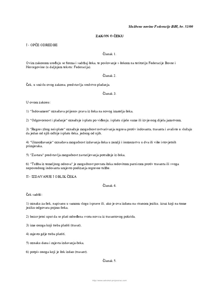 Zakon o Ceku FBiH | PDF