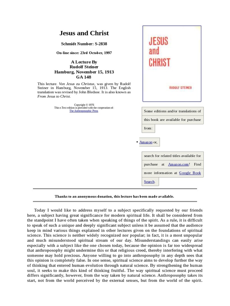 Rudolf Steiner - Jesus and Christ GA 148 | PDF | Soul | Mysticism