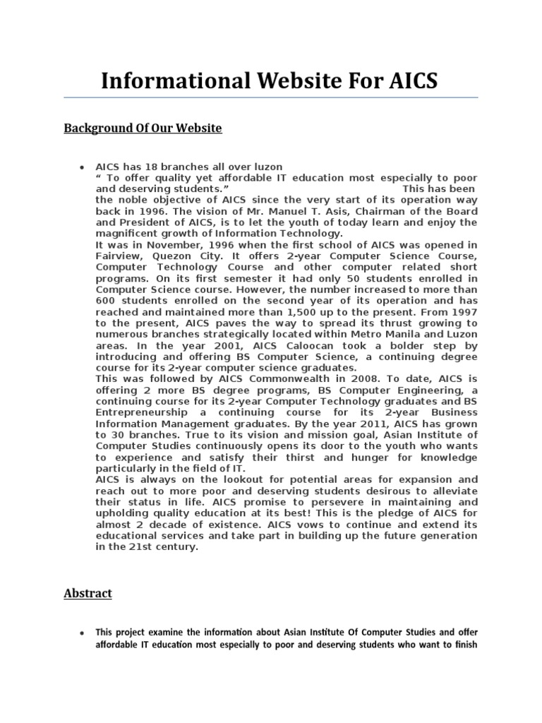 Informational Website For AICS..... | PDF | Computer Science | Science