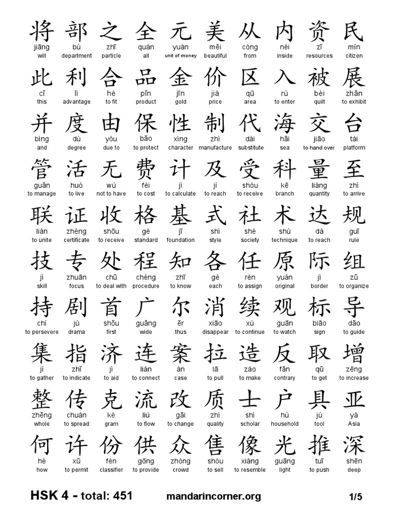 HSK 4 Hanzi Digital Poster With Pinyin | PDF | China | World Politics