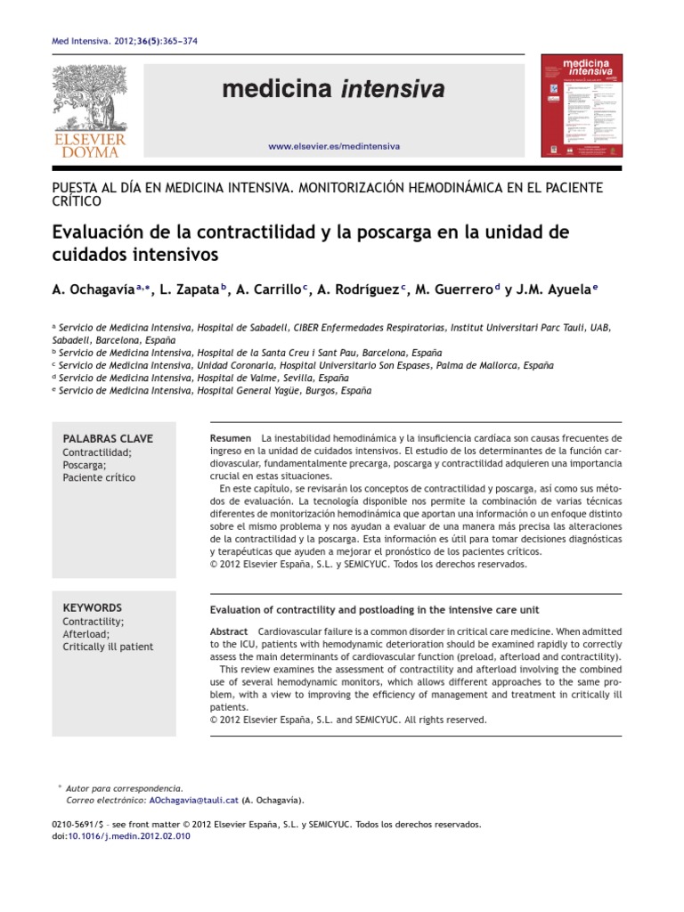 Evaluación de La Contractilidad y La Poscarga en La Unidad de Cuidados ...