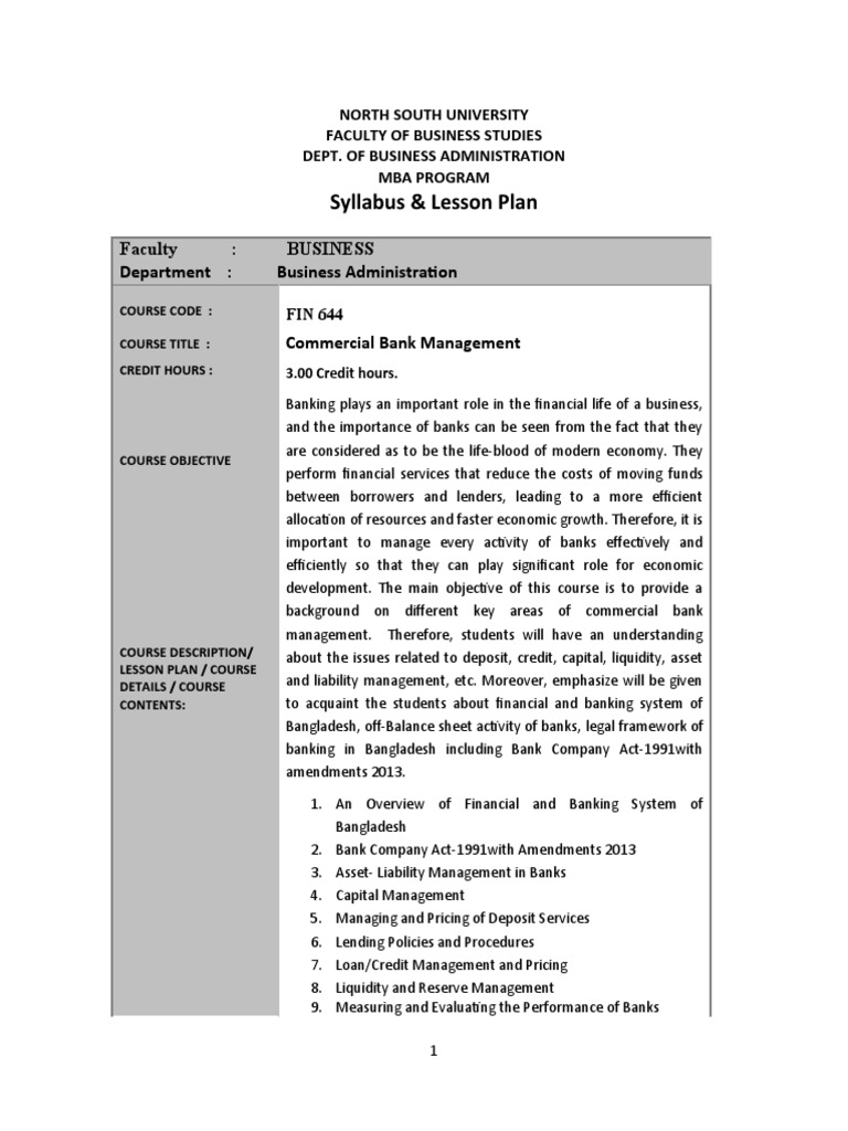 MBA Syllabus: Commercial Bank Management | PDF | Credit | Finance ...